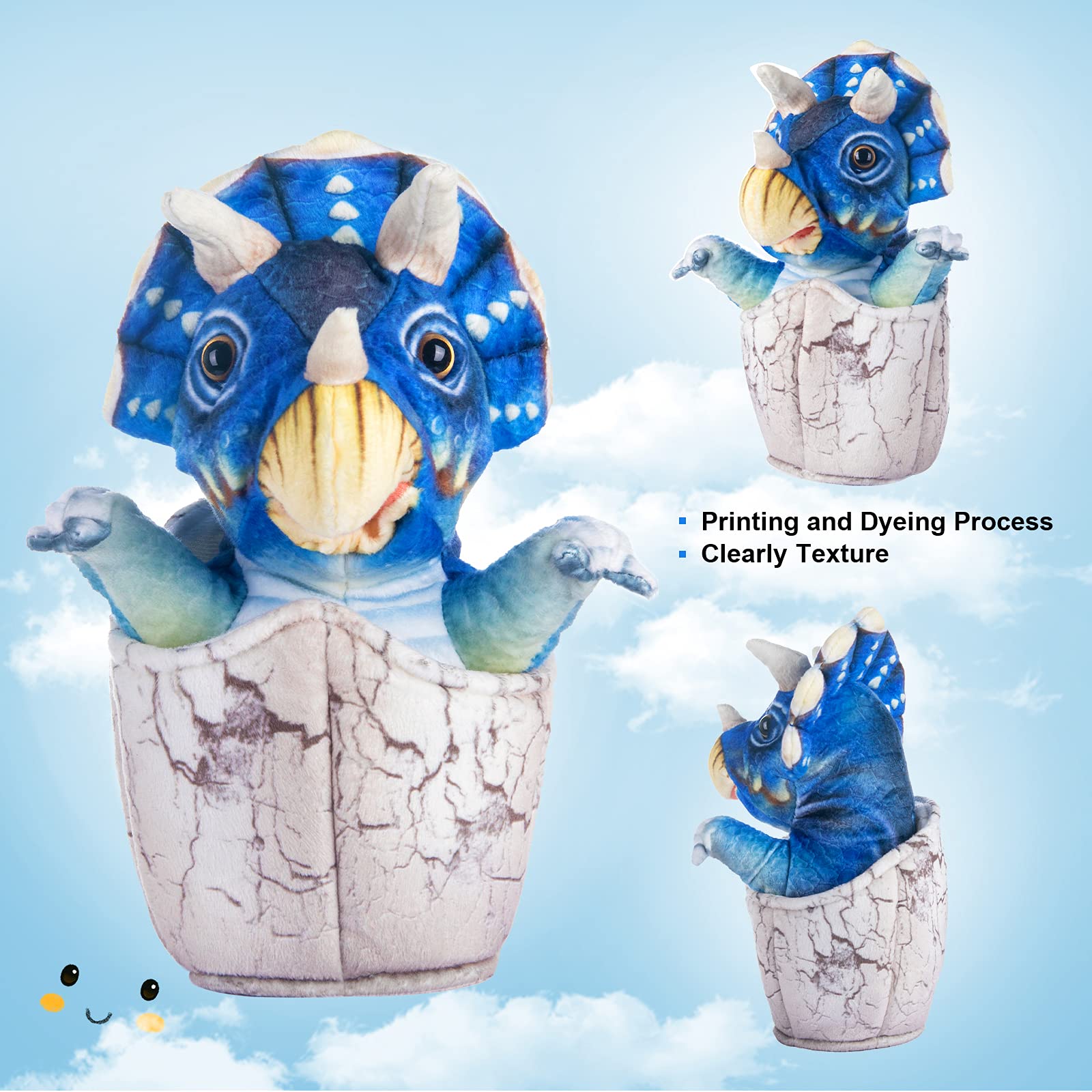 My OLi 9.5”Plush Dinosaur Hand Puppet Bundle 3 Pack of Stuffed Dinosaur with Egg for Creative Role Play Gift for Kids Toddlers Birthday Party Favor Supplies,Imaginative Play