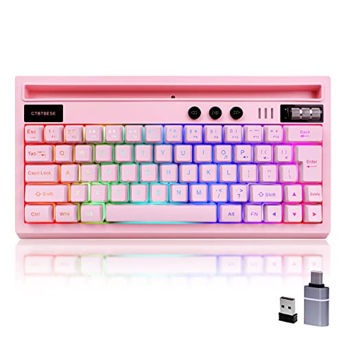 CTBTBESE Wireless RGB Backlit Gaming Keyboard, Ultra-Compact 61 Keys with Phone Stand, Waterproof for PC/Mac Gamer, Typist, Travel(Pink)…