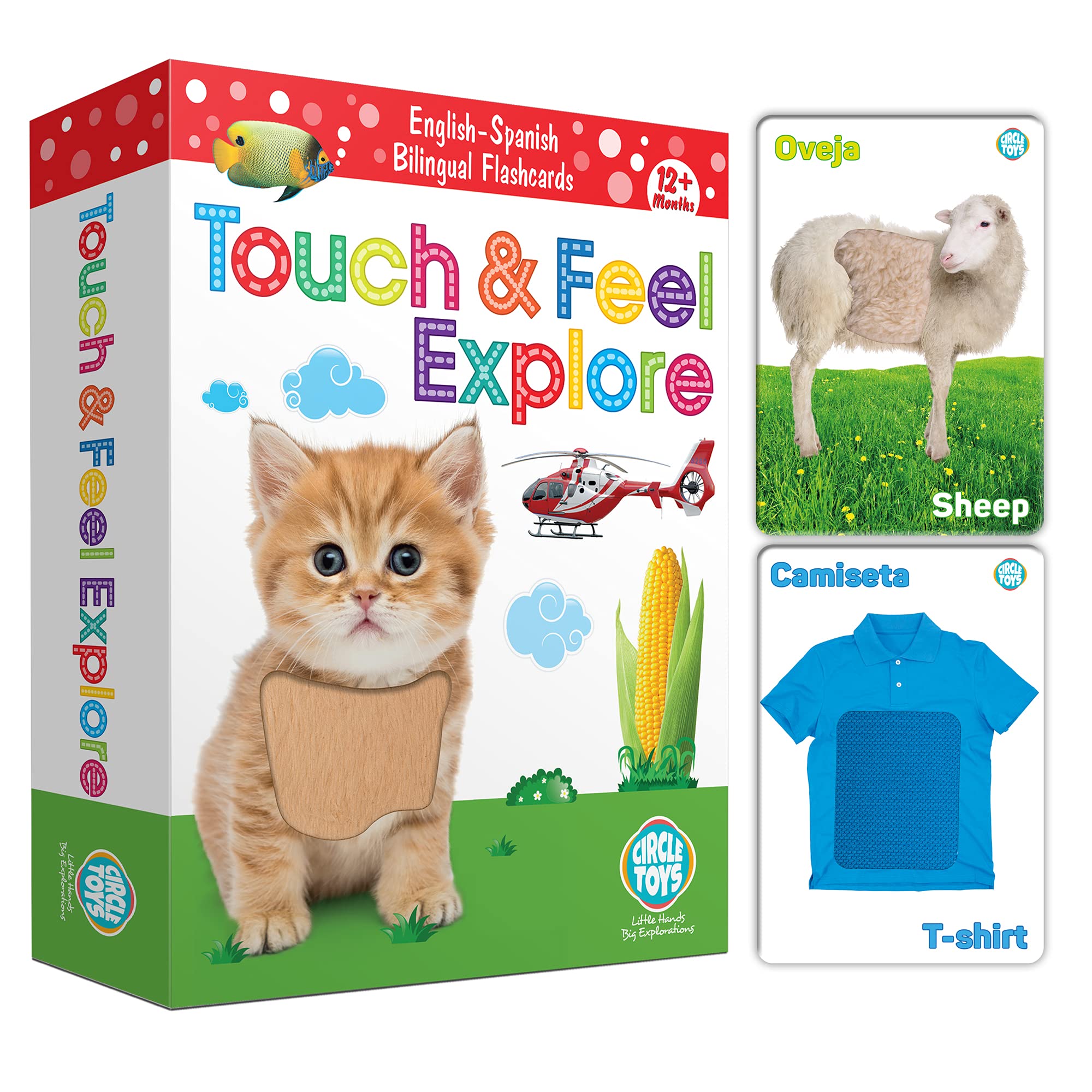 My Touch and Feel English Spanish Bilingual Picture Double Sided Sensory Flash Cards for Infant, Toddlers, Kids, Learn Animals, Fruits, Objects and Vehicles, Fun Learning and Educational Flashcards