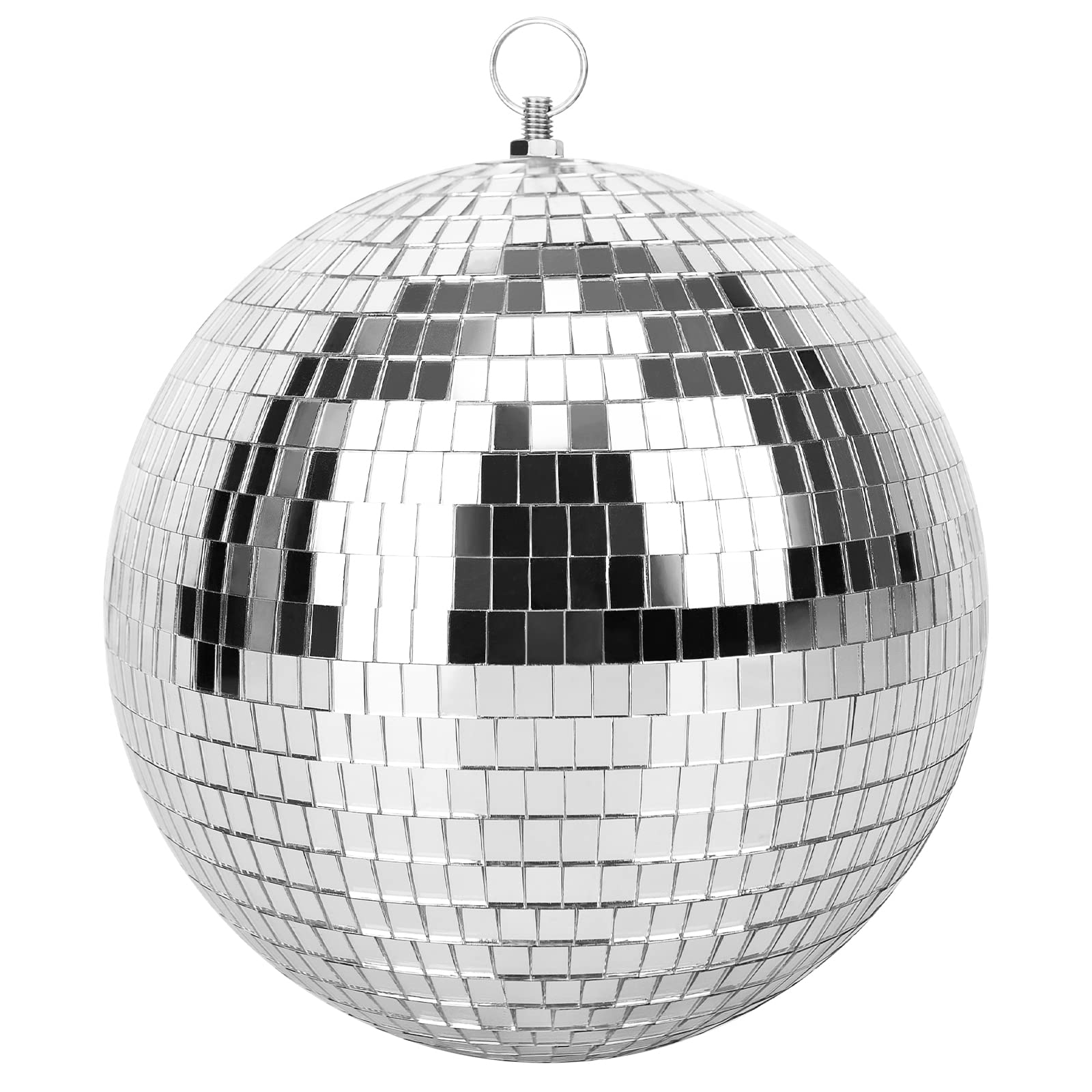 Mirror Ball with Hanging Ring, MUZTOP 8 Inch Disco Ball for Parties DJ Club Stage Wedding Home Decoration, Silver White