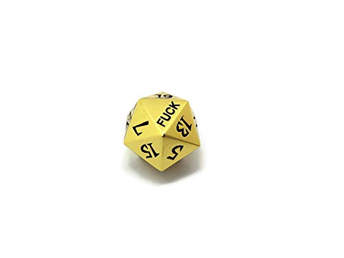 Gold Metal D20 F*** Dice Set Critical Fail F 20 Sided Die Set DND Black Gunmetal Color Number for Role Playing Game Dungeons and Dragons D&D Pathfinder Shadowrun and Math Teaching