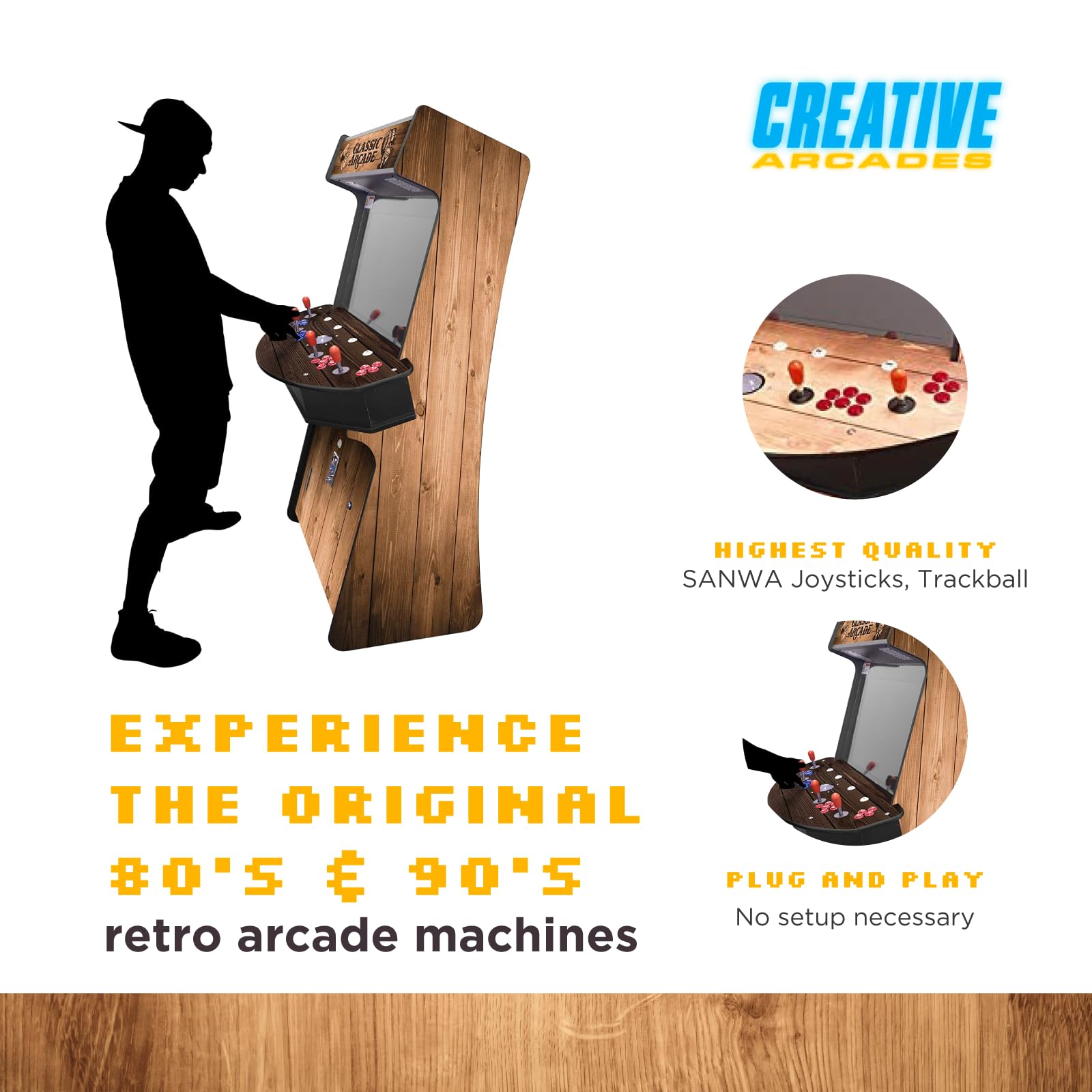Creative Arcades Full-Size Commercial Grade Cabinet Arcade Machines | Stools Included | Slim Woodgrain Edition | 32" Screen (6296 Games (4-Player), Light Pine Man Cave)