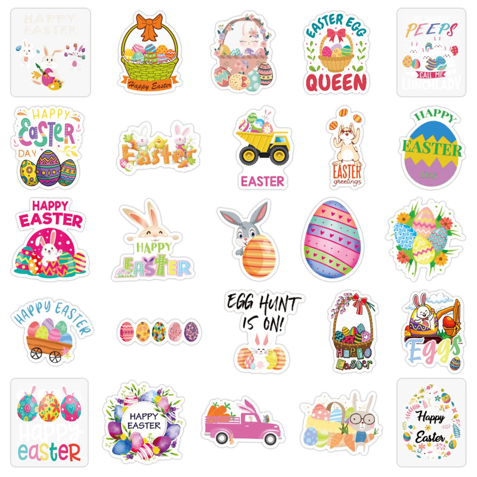 Easter Decorations Easter Stickers, 50 Pcs Cute Easter Egg Bunny Basket Stickers for Kids Teens Adults, Vinyl Waterproof Easter Stickers for Laptop Water Bottle Window Envelopes Cards Crafts Scrapbook