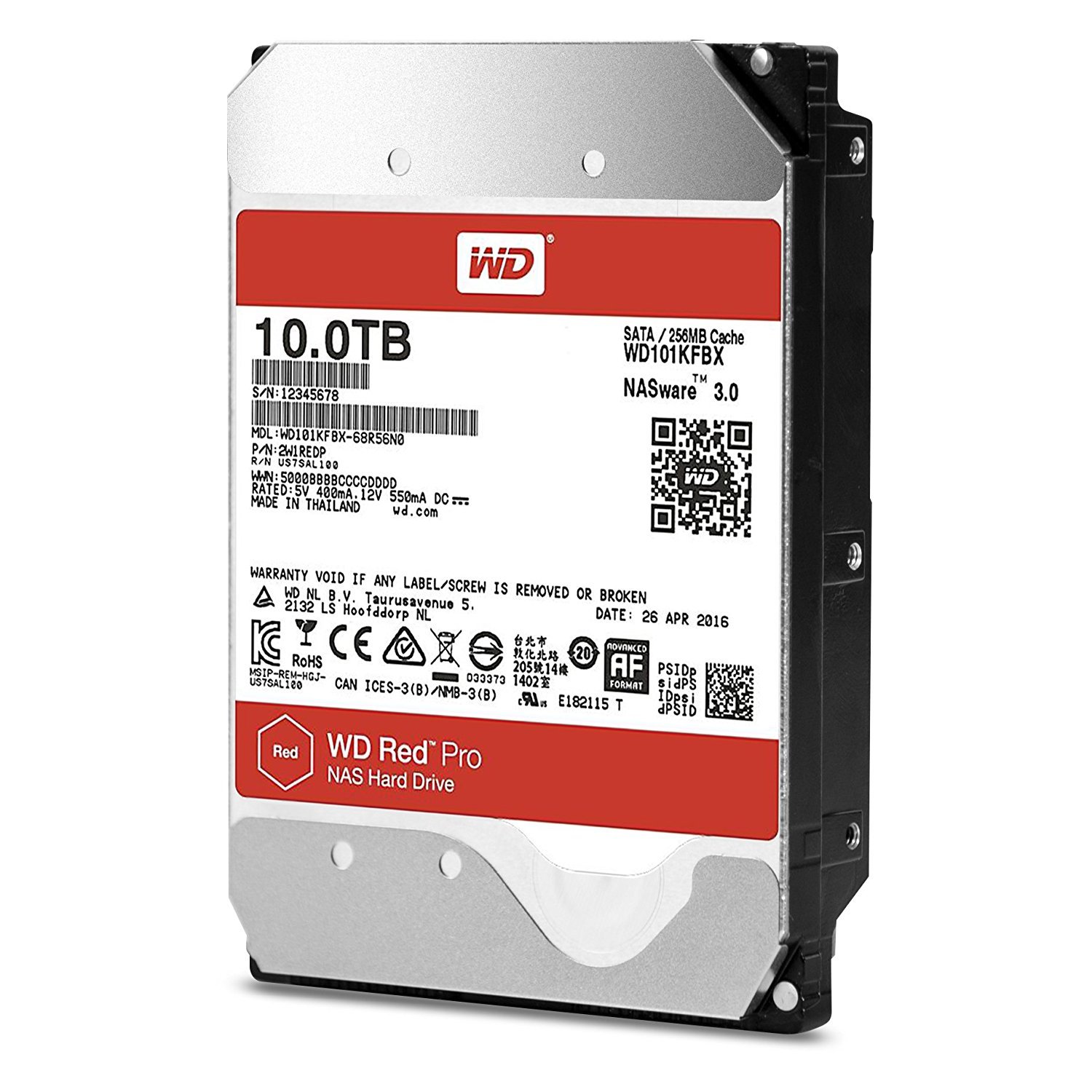 Western Digital 10TB WD Red Pro NAS Internal Hard Drive - 7200 RPM Class, SATA 6 Gb/s, CMR, 256 MB Cache, 3.5" - WD101KFBX (Old Version)