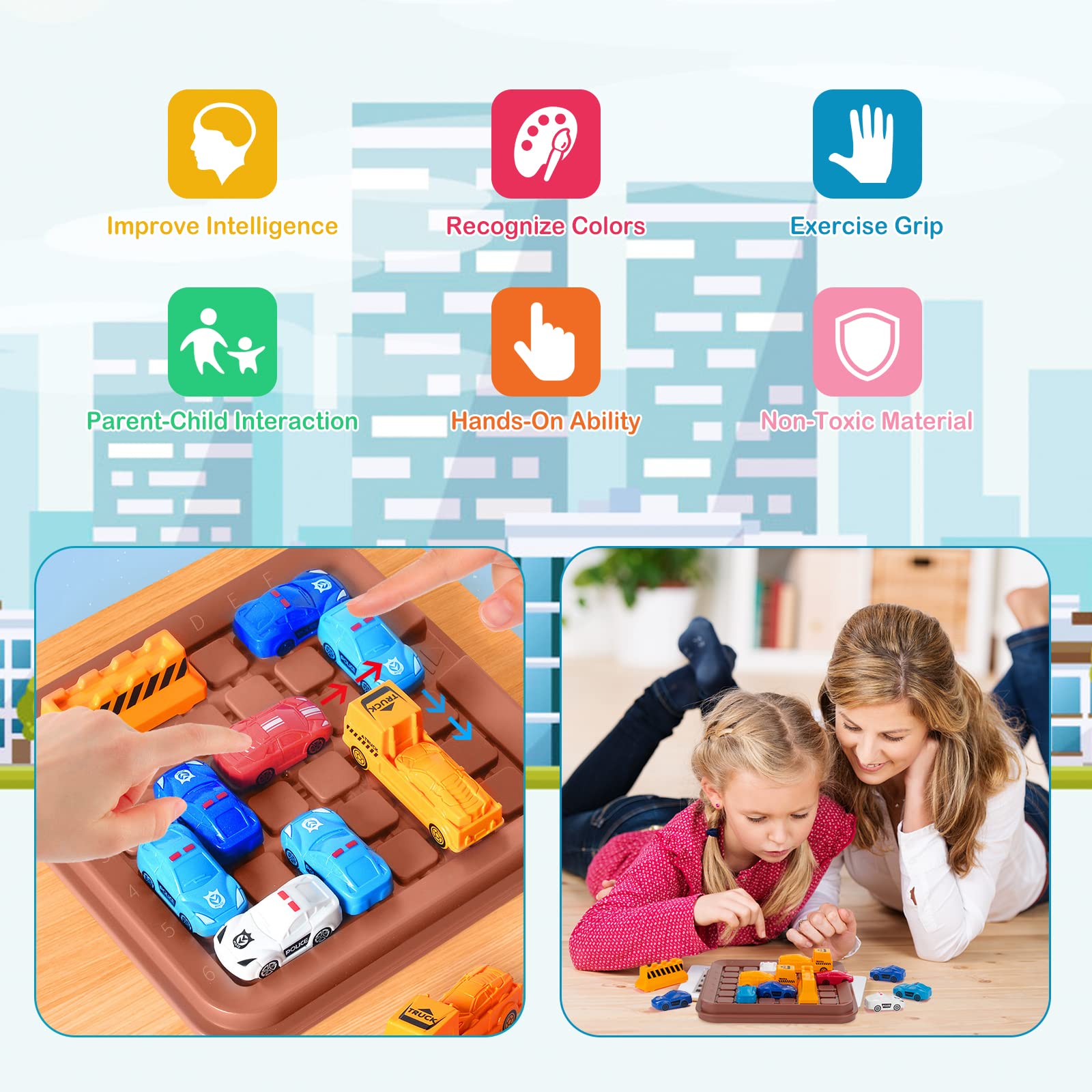HOSFROLL Board Games, Logic Brain Car Heavy Traffic Game Smart Math Travel Game Card Puzzle Game Toys for Kids 5 and Up