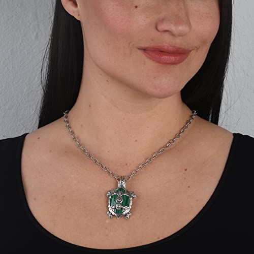 American West Sterling Silver Women's Pendant Enhancer Green Malachite Gemstone Turtle Design