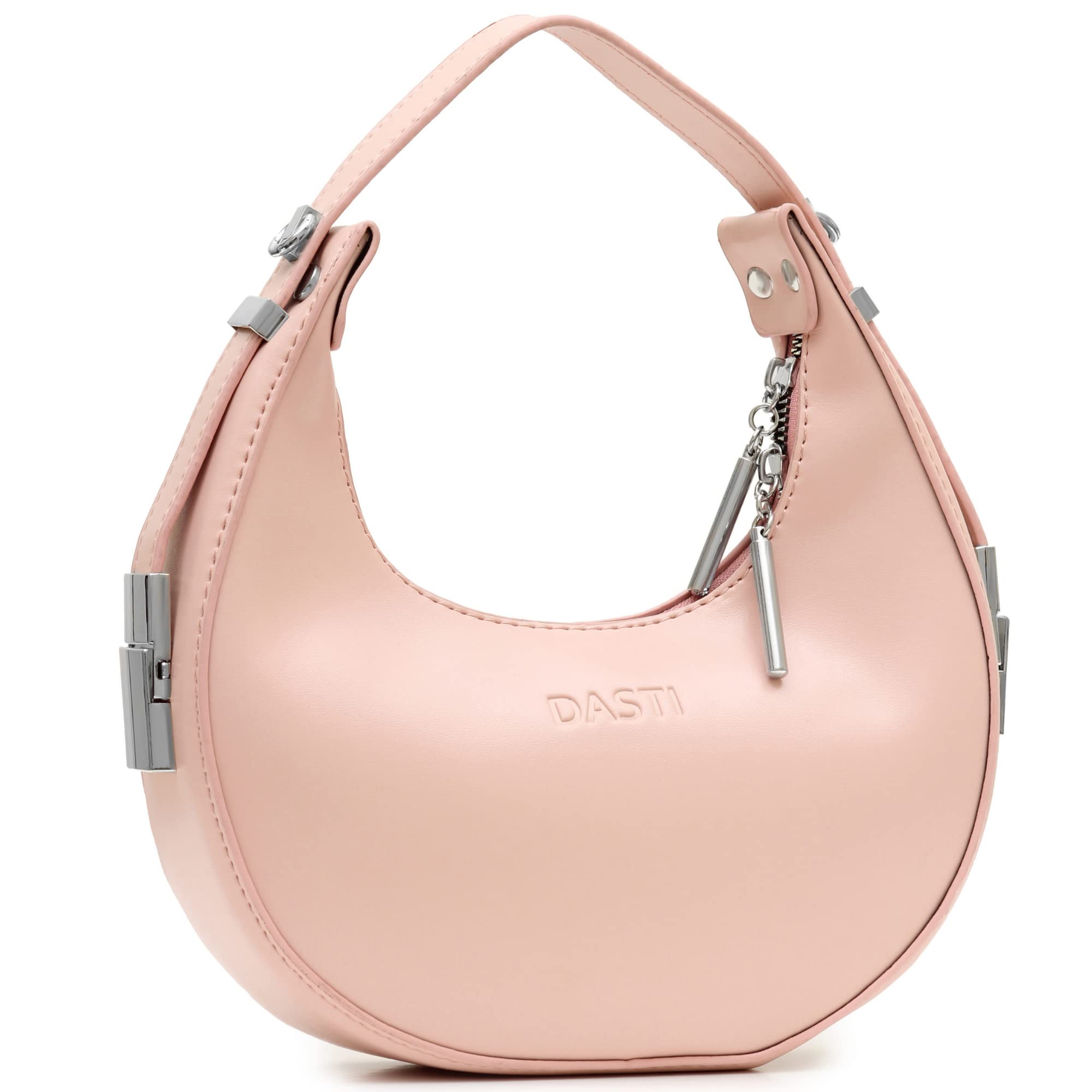 DASTI Half Moon Inspired By Designer Small Pink Purse Convertable Trendy Top Round Handle Side Bag For Women Vegan Leather Hobo Fashionable Chic