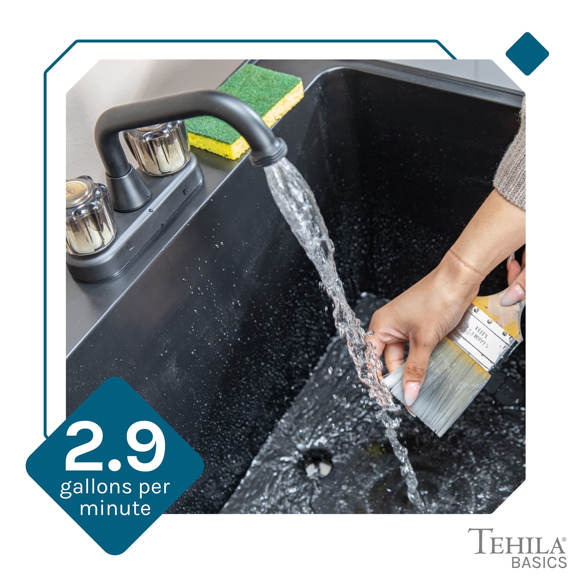 Tehila Basics by JS Jackson Supplies 21-Gallon Black Freestanding Utility Sink with Black 2-Handle Faucet, Heavy Duty Plastic Laundry Tub with Adjustable Legs