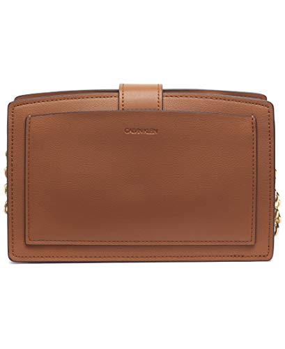 Calvin Klein Statement Series Lock Daytonna Leather Chain Crossbody, Caramel