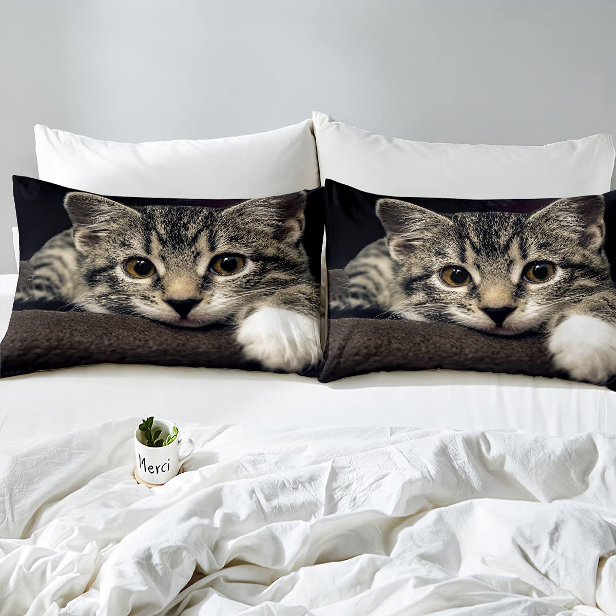 Feelyou Cats Comforter Set 3D Animals Pattern Bedding Set for Kids Boys Girls Pet Cat Kitten Decor Comforter Brown Grey Quilt Set Room 2Pcs Twin Size