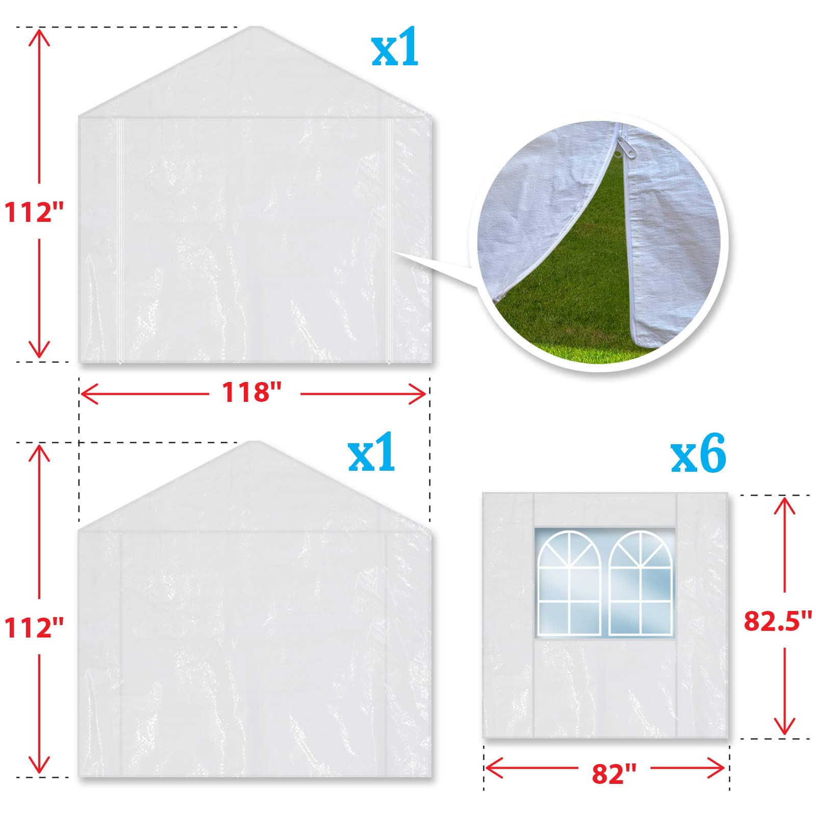 YardGrow 10'x20β Carport Sidewall only Tent Replacement Kit Enclosed Panels with 2 Sidewalls and 2 Doors, 1 Door with Zipper