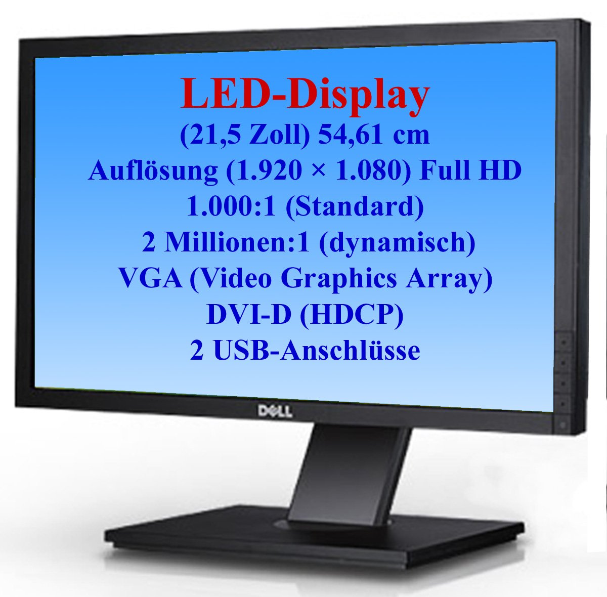 Dell Professional P2210H - LCD display - TFT - 22" - widescreen - 1920 x 1080 / 60 Hz - 250 cd/m2 - 1000:1 - 5 ms - 0.282 mm DVI-D, VGA, DisplayPort - black - with 3-Years Advanced Exchange Warranty