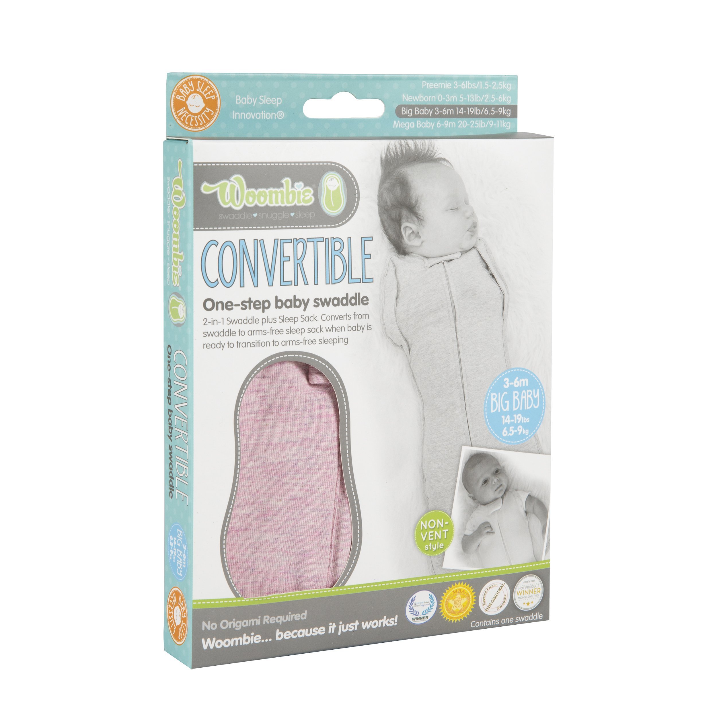 Woombie Convertible Baby Swaddling Blanket I Swaddle Converts to Arms-Free Wearable Blanket for Babies Up to 6 Months, Pink Posey 14-19 lbs