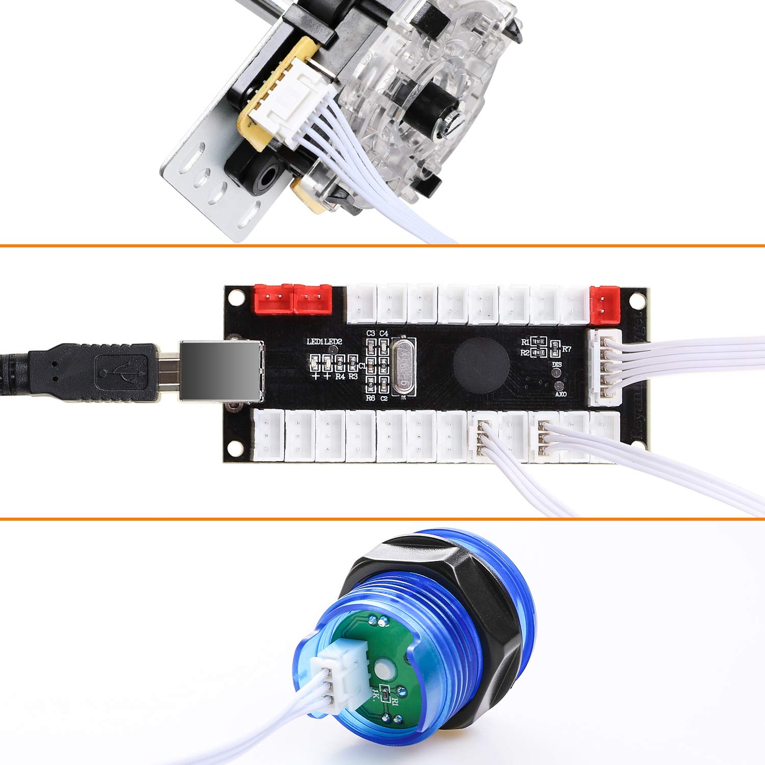 Easyget 4-Player LED DIY Arcade Kit - 4X Zero Delay LED USB Encoder + 4X Joystick + 40x LED Arcade Buttons for PC, Windows, MAME, Raspberry Pi (4P-LED-KIT, Mixed Color Kit)