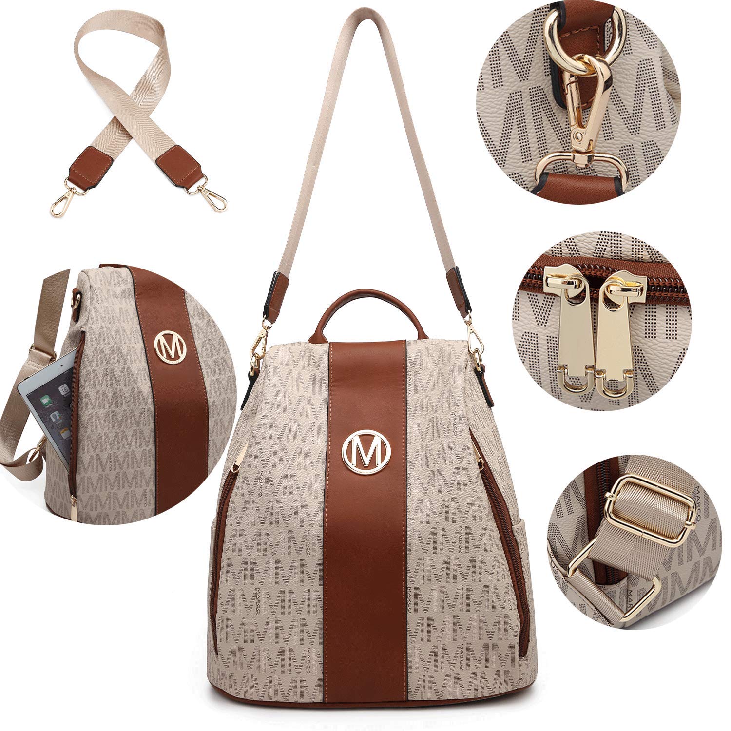 MKP Women Fashion Medium Backpack Purse (Beige and Beige)