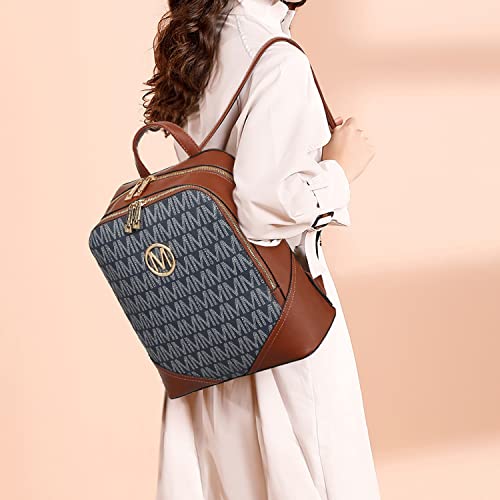 MKP Women Fashion Medium Anti-theft Backpack Purse (Coffee and Blue)
