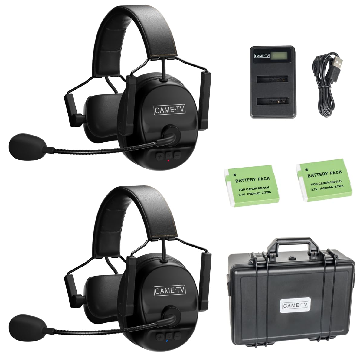Came-TV Kuminik8 1.9GHz Wireless Intercom Headset Noise Cancellation Zero Latency Full Duplex 2 Person Team Communication with Hardcase for Church Boating TV Film Production Drone