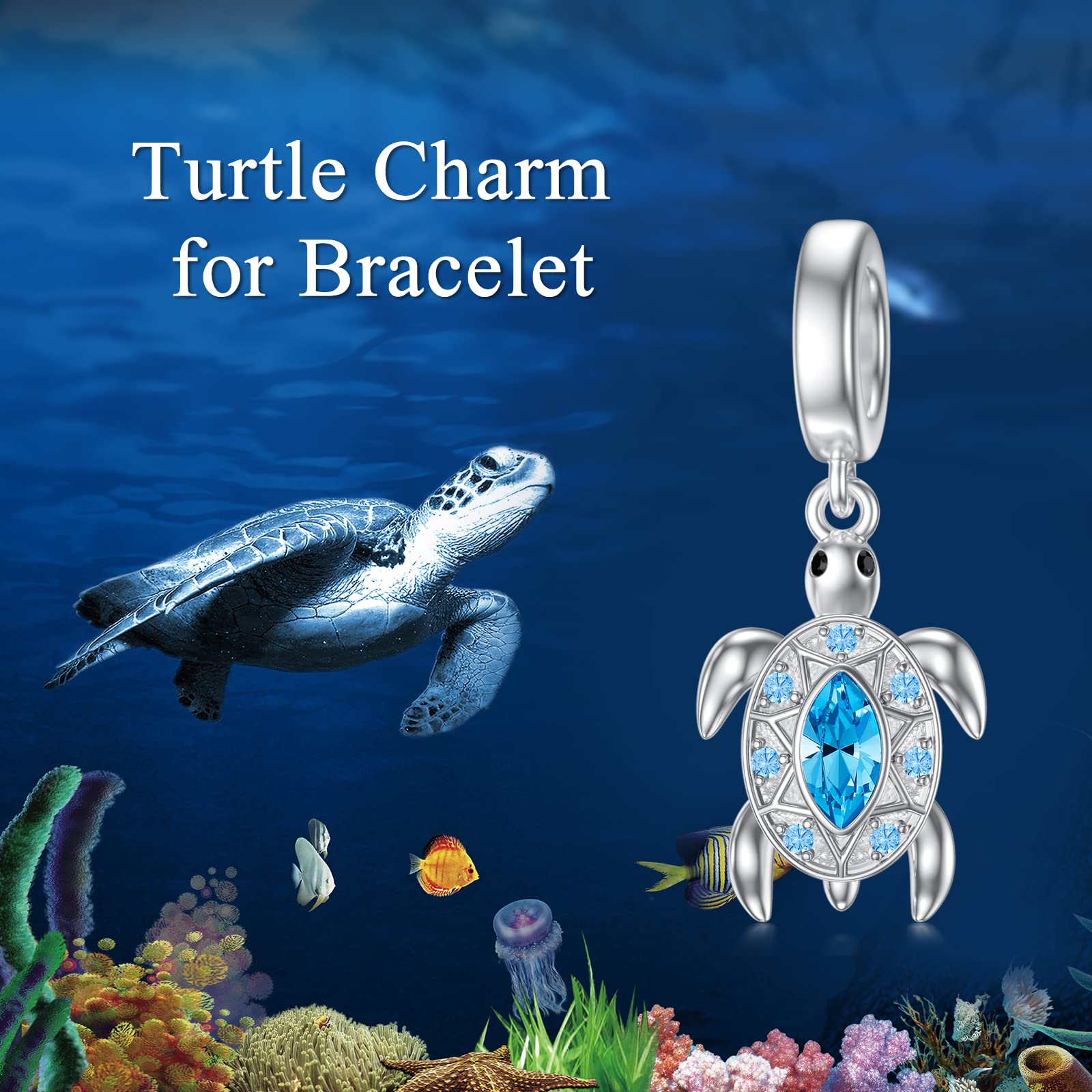 AOBOCO Sea Turtle Charm Sterling Silver Tortoise Charm Bead for Bracelet Ocean Sea Turtle Jewelry Gifts