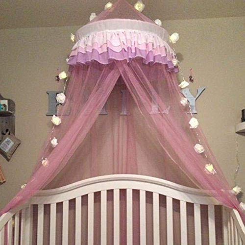 Goplus Princess Bed Canopy Netting Dome with Elegant Ruffle Lace for Girls and Baby Room Decor, Bed Curtains Mosquito Net for Twin, Full, Queen Size Beds, Pink