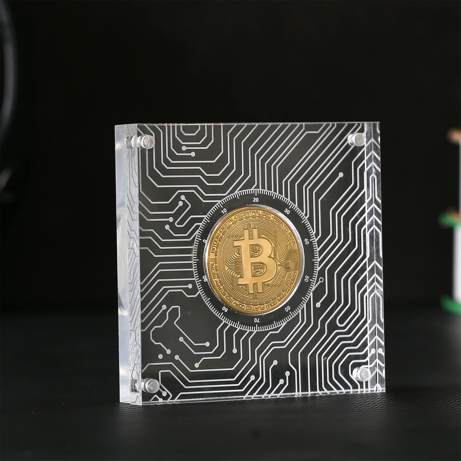 Crypto Coin Set with Display Case Bitcoin Showcase, Physical Bitcoin Coin with Acrylic Glass Magnetic Display Case, Gold Plated Cryptocurrency Coins