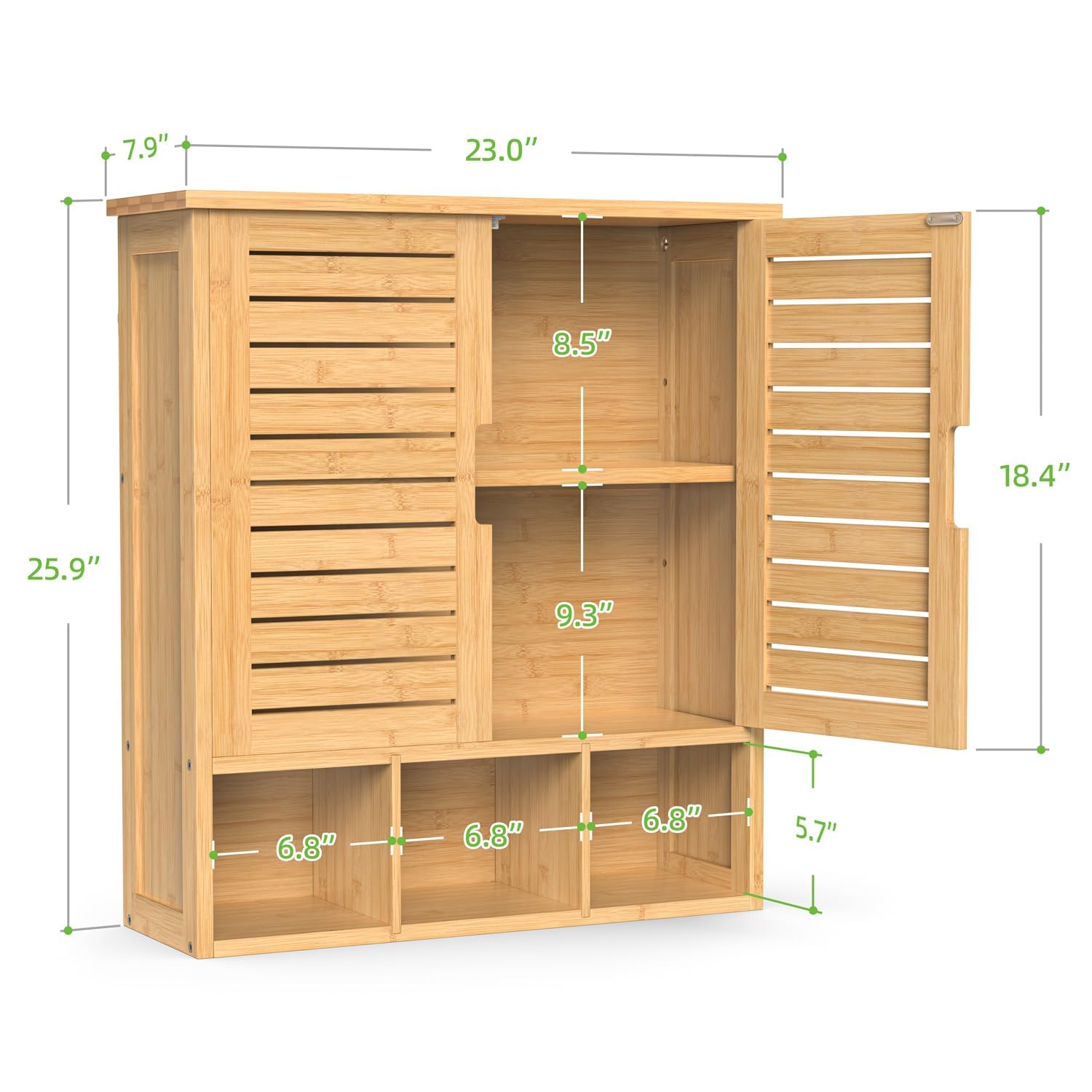 BAMBOOHOMIE Bathroom Wall Cabinet, Bamboo Medicine Cabinet Wall Mounted with 2 Doors & Adjustable Shelf, Over The Toilet Storage Cabinet for Bathroom Laundry Room Kitchen (Natural)