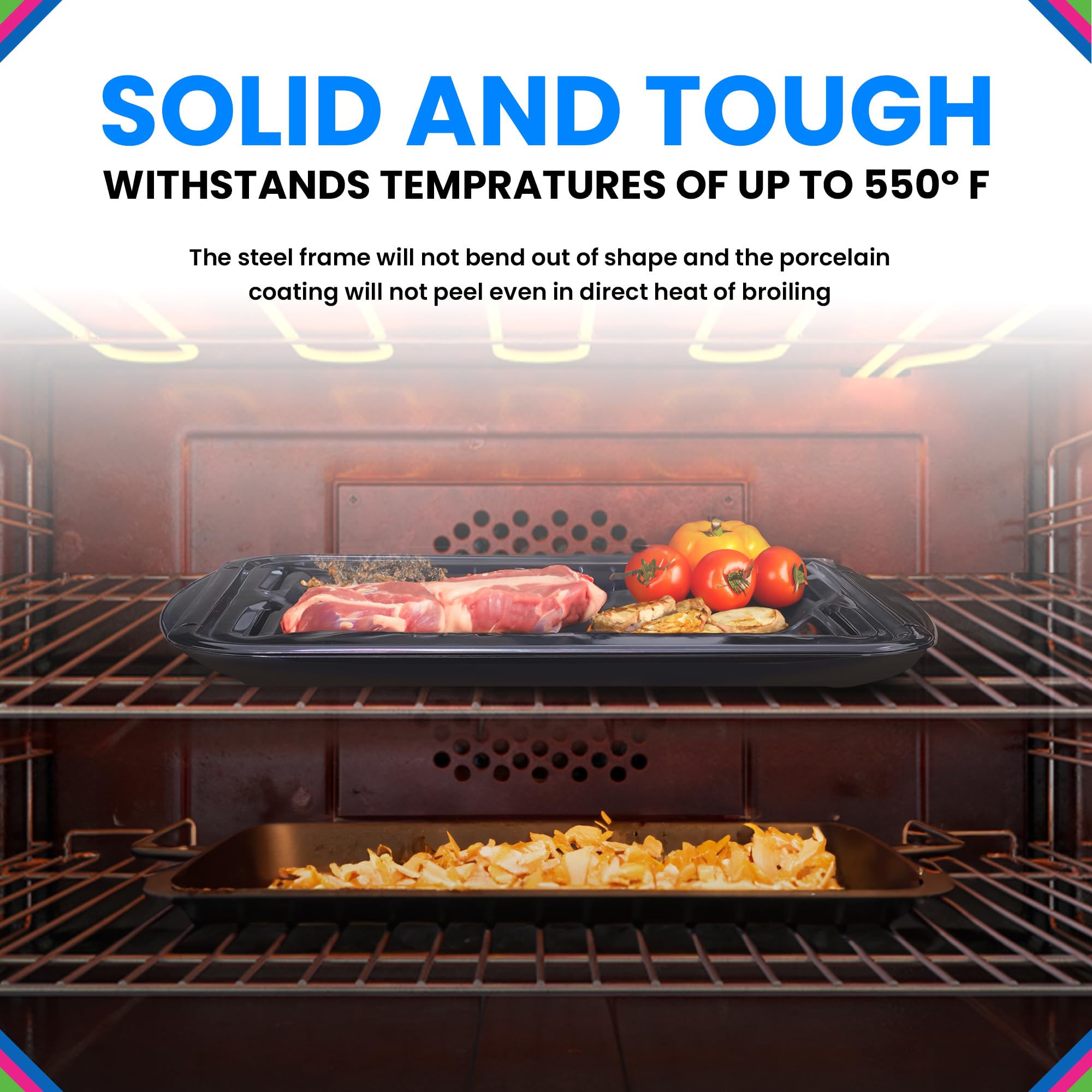 Broiler Pan for Oven Nonstick Porcelain Coated - 16.75β x 12.75β Whirlpool 4396923 Replacement Broiling Pan for Oven With Rack for High-Temperatures - Oven Broiler Pan Heats Evenly and Drains Fat