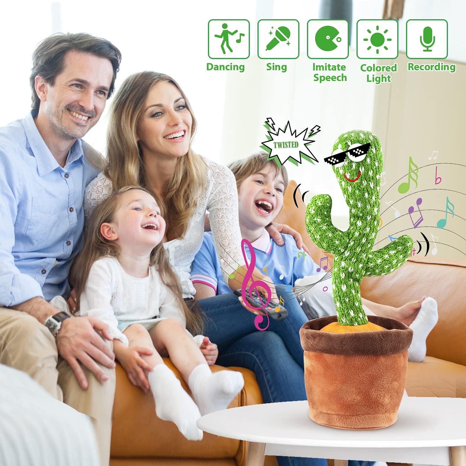 Dancing Cactus Talking Toy,Wriggle Singing Mimicking Cactus,Repeat What You Say,Sing,Dance,Recording,LED(120 Songs)