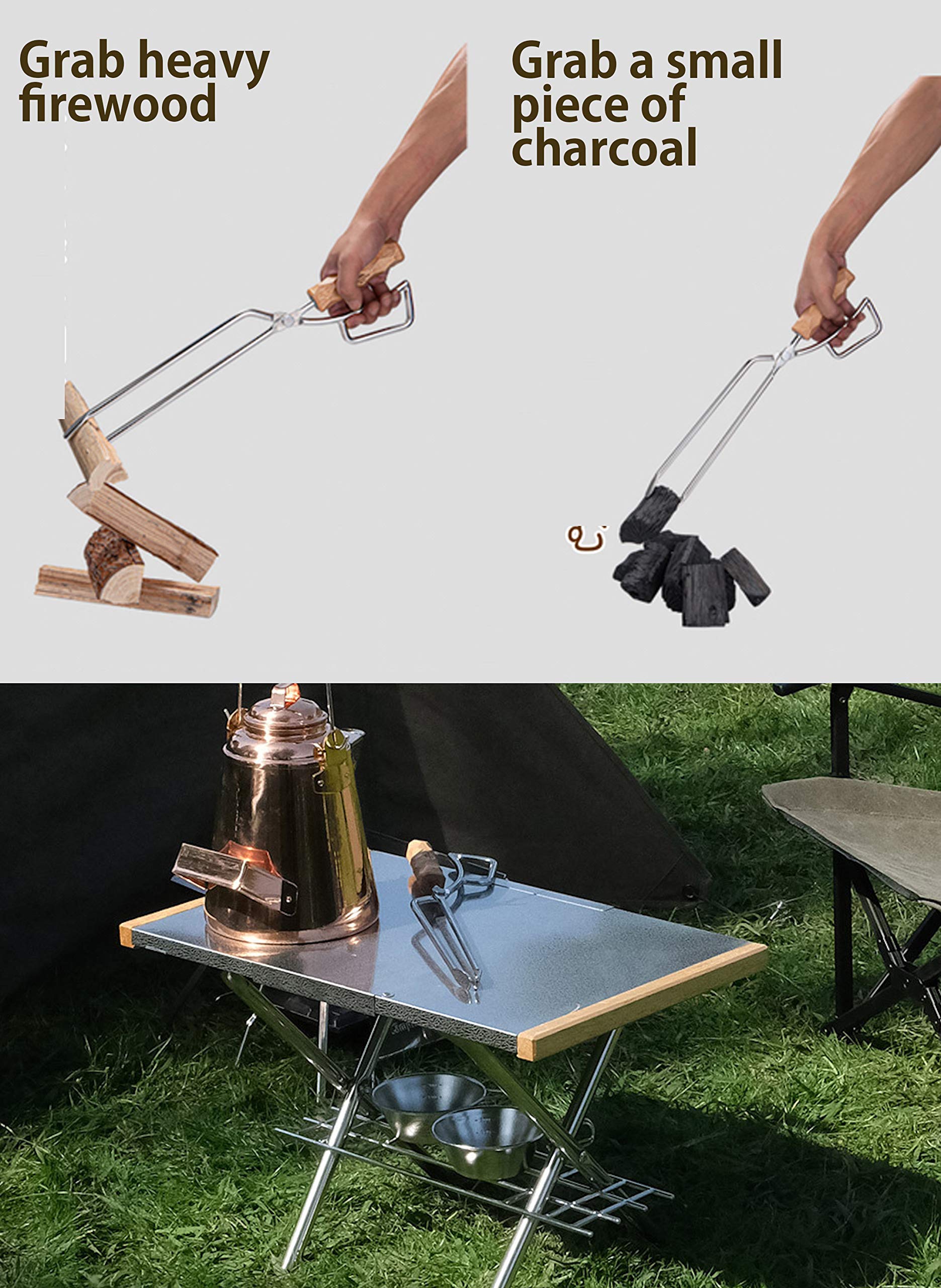 CAMPINGMOON Stainless Steel Fireplace Firewood Tongs MS-42