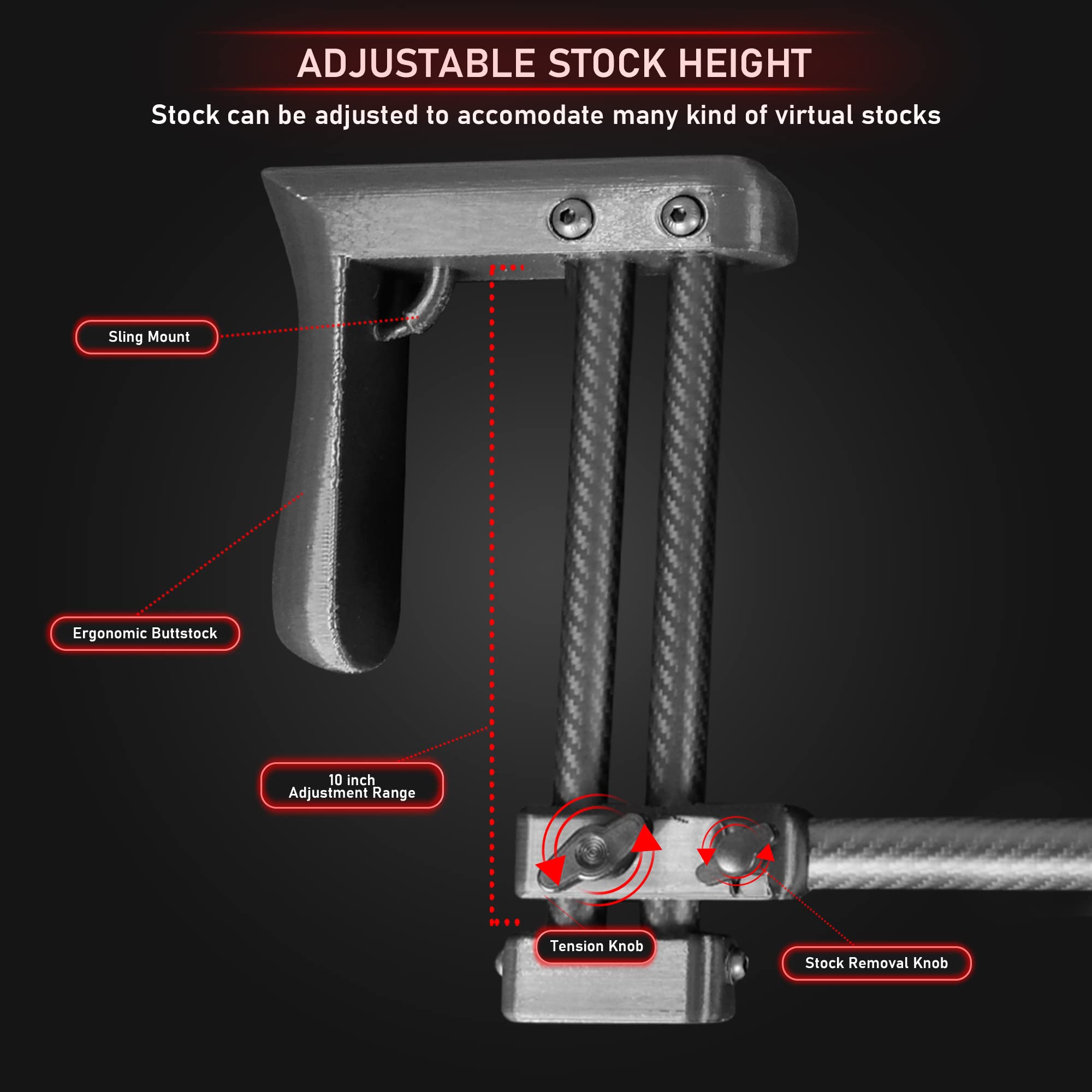 DeadEyeVR Annihilator 2 - VR Magnetic Carbon Fiber Rifle Adapter Stock Controller Attachment Accessory for Virtual Reality (Index - Sling - Standard)
