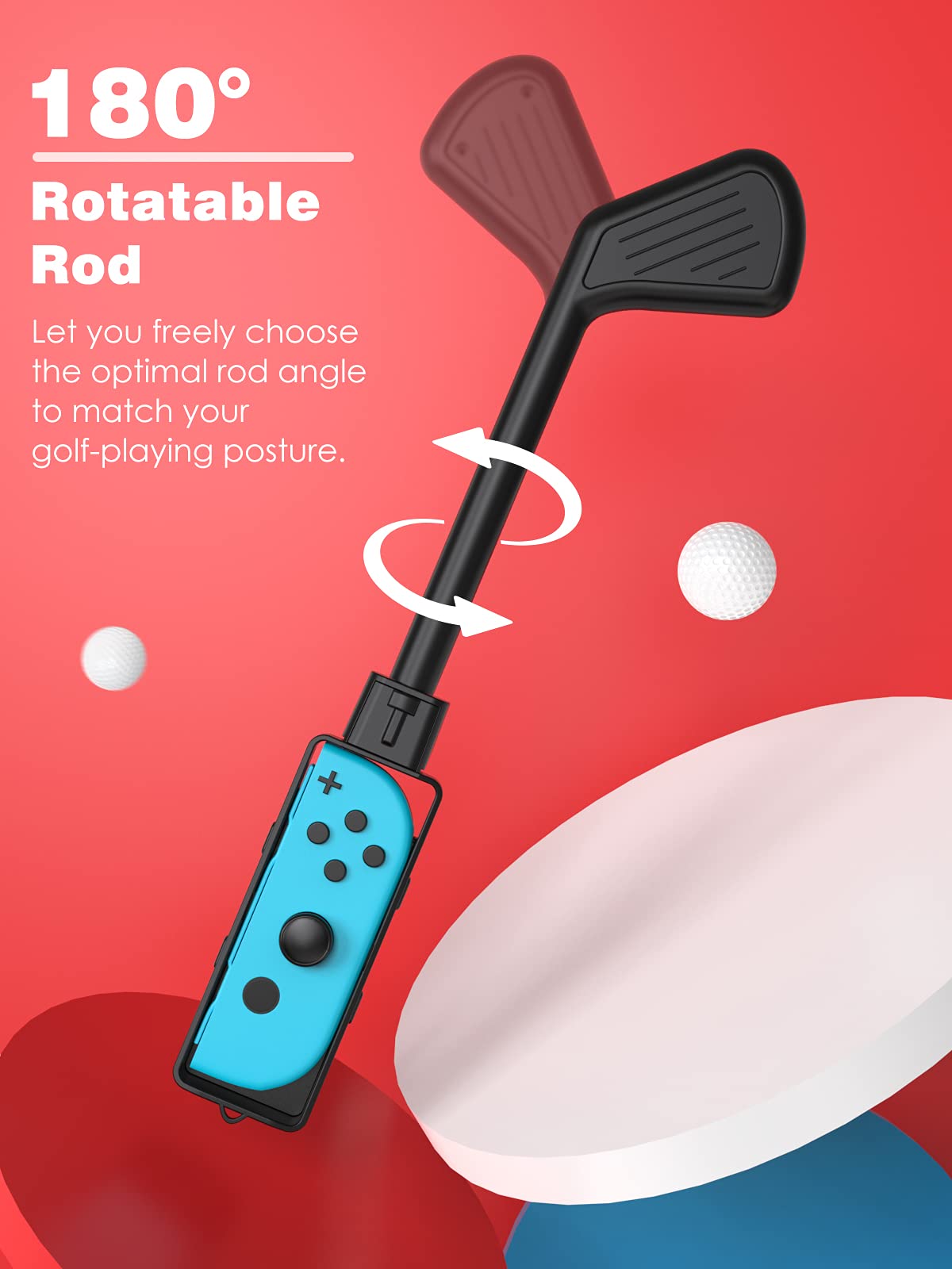 MoKo Golf Clubs Fit with Switch/Switch OLED Model (2021) Mario Golf: Super Rush Golf Handle Grips Game Accessories Kit Fit with Joy-Con Controller 2 Pack with Rotatable Golf Rod &Wrist Strap, Black
