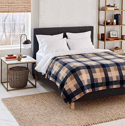 Eddie Bauer Heated Soft Brushed Microplush Electric Blanket, Warm & Cozy Bedding, Twin, Cabin Comfort Blue