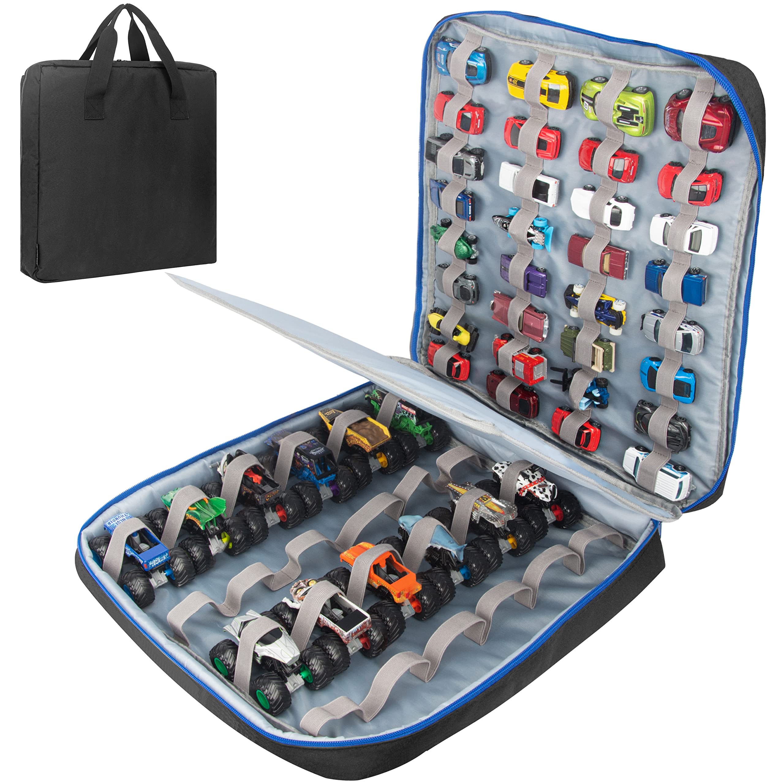 KISLANE 56 Toy Cars Carrying Case for 1: 64 Scale Toy Cars and Monster Trucks, Functional Storage Bag for Toy Cars and Monster Trucks (Black)