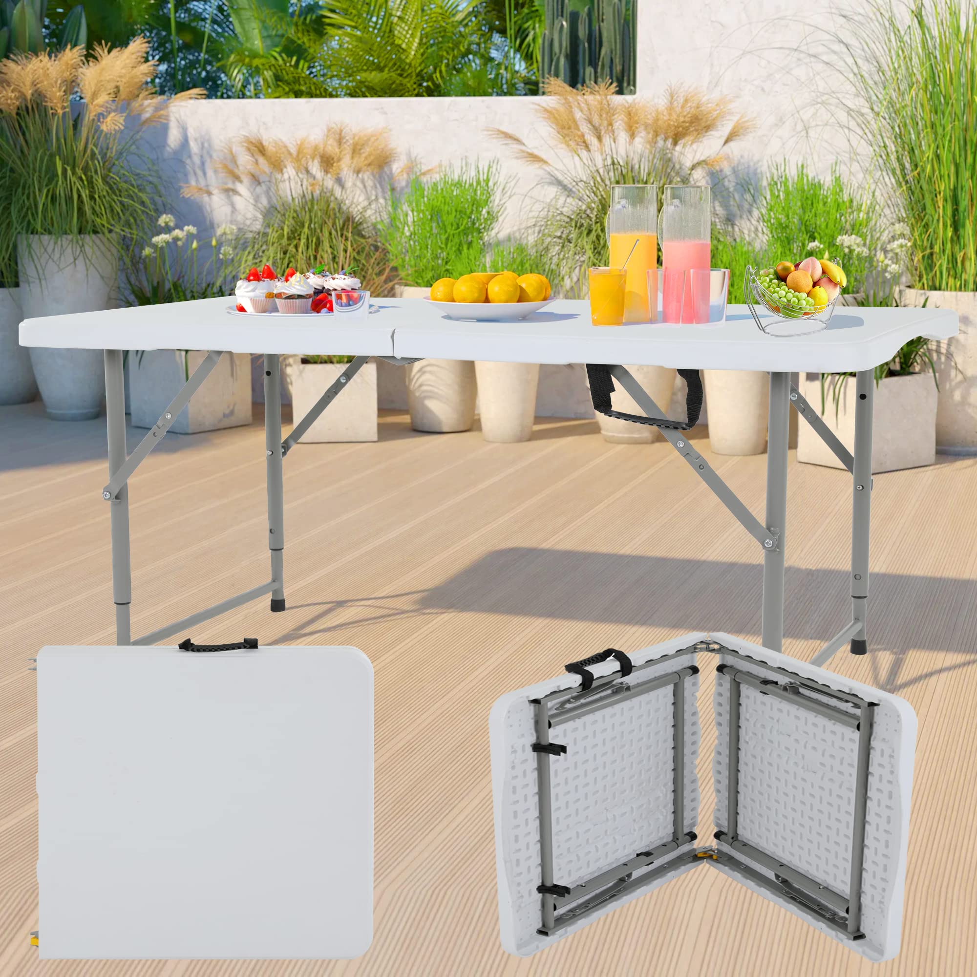 Black Folding Tables 6Ft Outdoor Dining Table, Portable Fold Up Lightweight Foldable Desk, 6 Foot Folding Desk Picnic Table Party Tables Camping Table, Plastic Beach Table Patio Outdoor Furniture