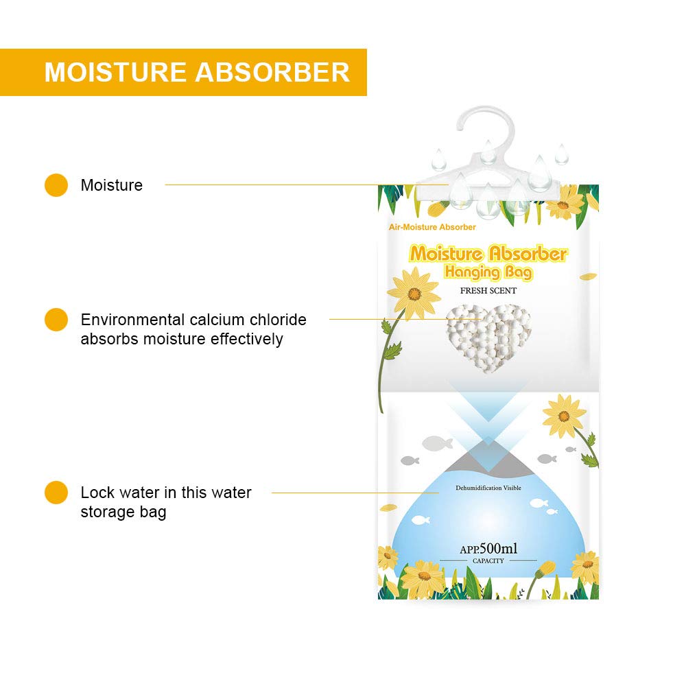 CANAGER Hanging Moisture Absorber, Fresh Scent Moistureproof Desiccant Hanging Bag,Dehumidifier Bag (8 packs) Hanging Closet Dehumidifier Bags, Moisture Absorb 12.5 oz