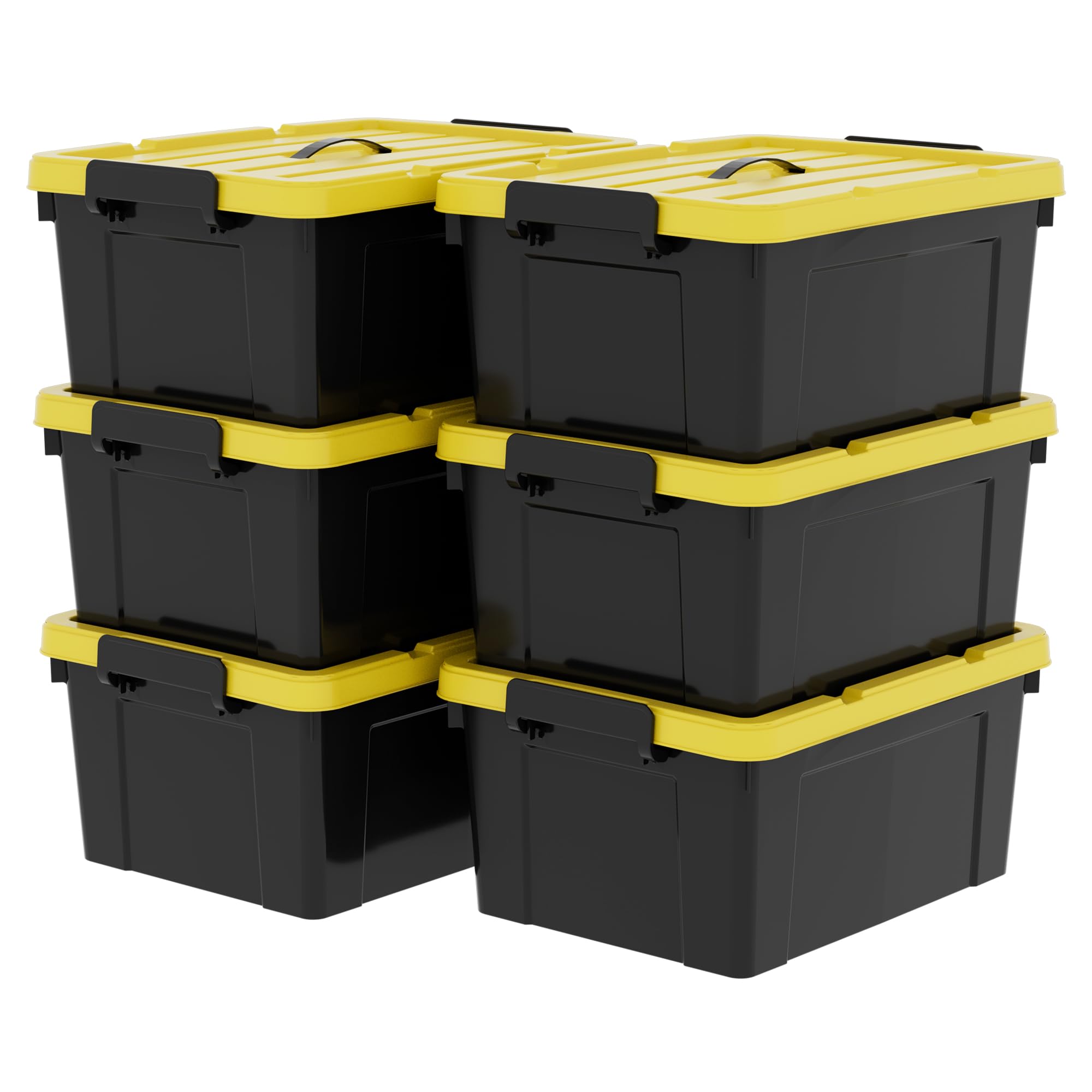 Cetomo Plastic Storage Bin Box Container Stackable with Lid and Secure Latching Buckles, Black, 40Qt x 6, Pack of 6