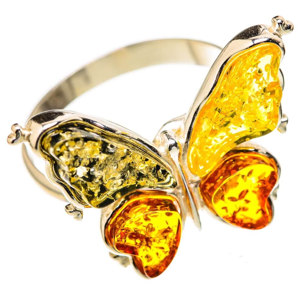 Ana Silver Co Baltic Amber Butterfly Ring 6 Adjustable (925 Sterling Silver) - Handmade Jewelry, Bohemian, Vintage RING128216