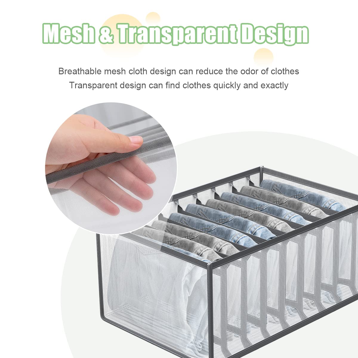 KOTHER Wardrobe Clothes Organizer - Widen 9 Grids Pants Jeans Organizer for Closet Drawer - Clothing Organizer for Shirts Sweater T-Shirt Folded Clothes (X Large-2PCS)