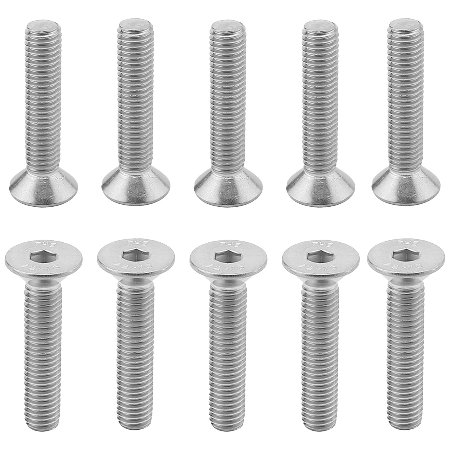 MroMax M8x40mm Flat Head Machine Screws Inner Hex Screw 304 Stainless Steel Fasteners Bolts Silver Tone 10Pcs