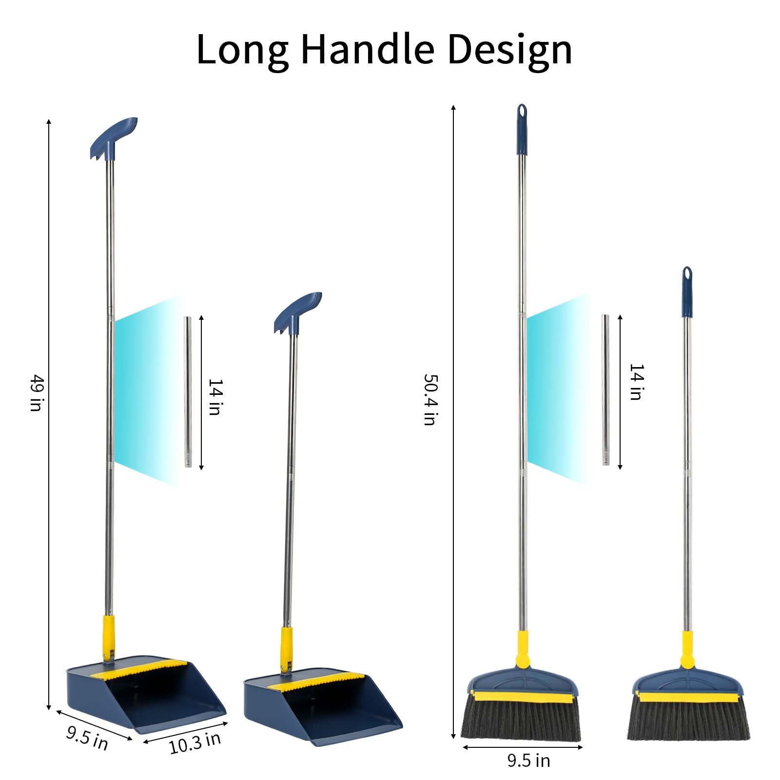 Broom and Dustpan Set,2 in 1 Broom Brush with Dustpan Combo Set, Upright 180°Rotating Broom with Long Handle and Lightwight Dust Pans for Home Kitchen Room Office Lobby Floor Cleaning,Blue