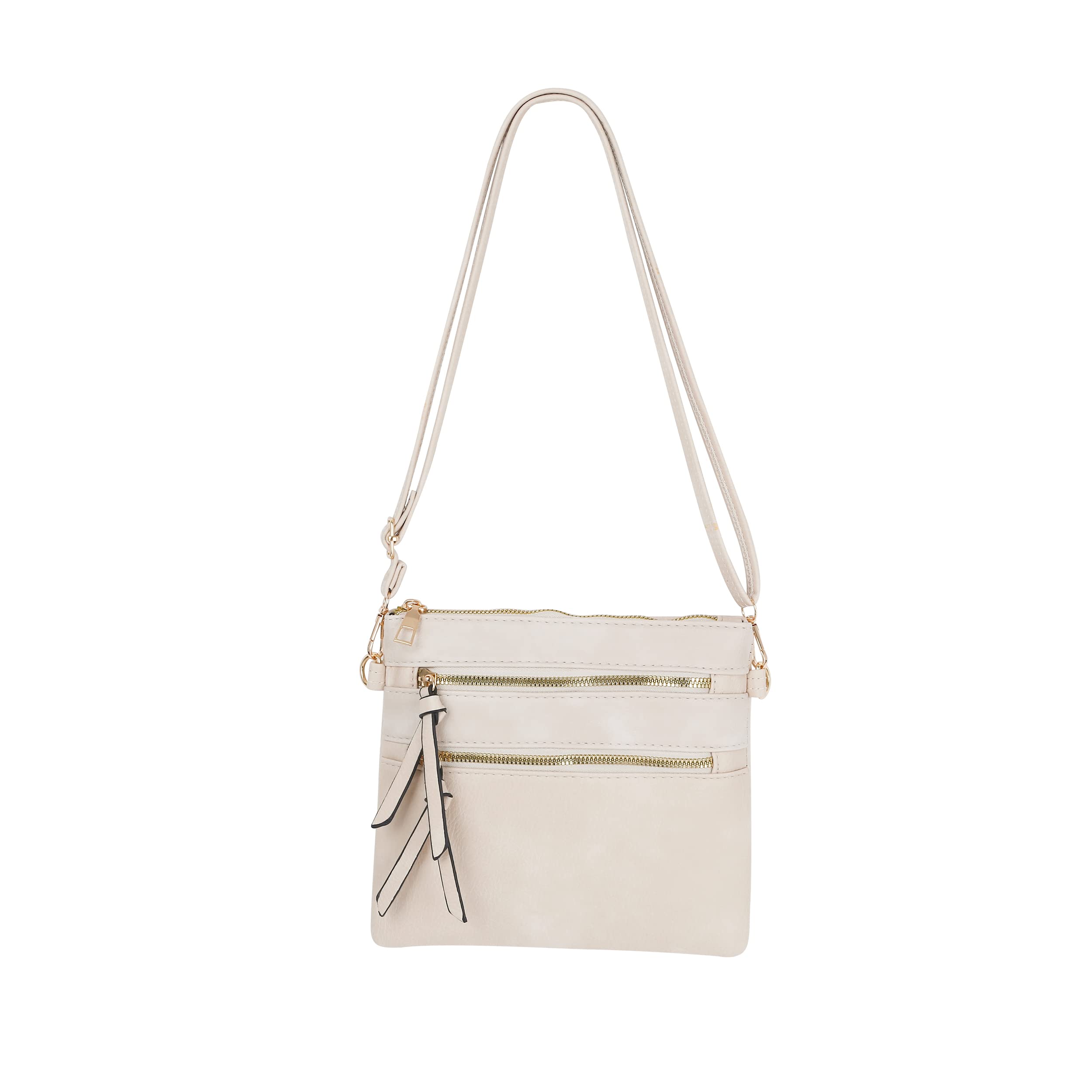 DELUXITY Essential Casual Functional Multi Pocket Double Zipper Crossbody Purse Bag for Women (Dark Taupe)