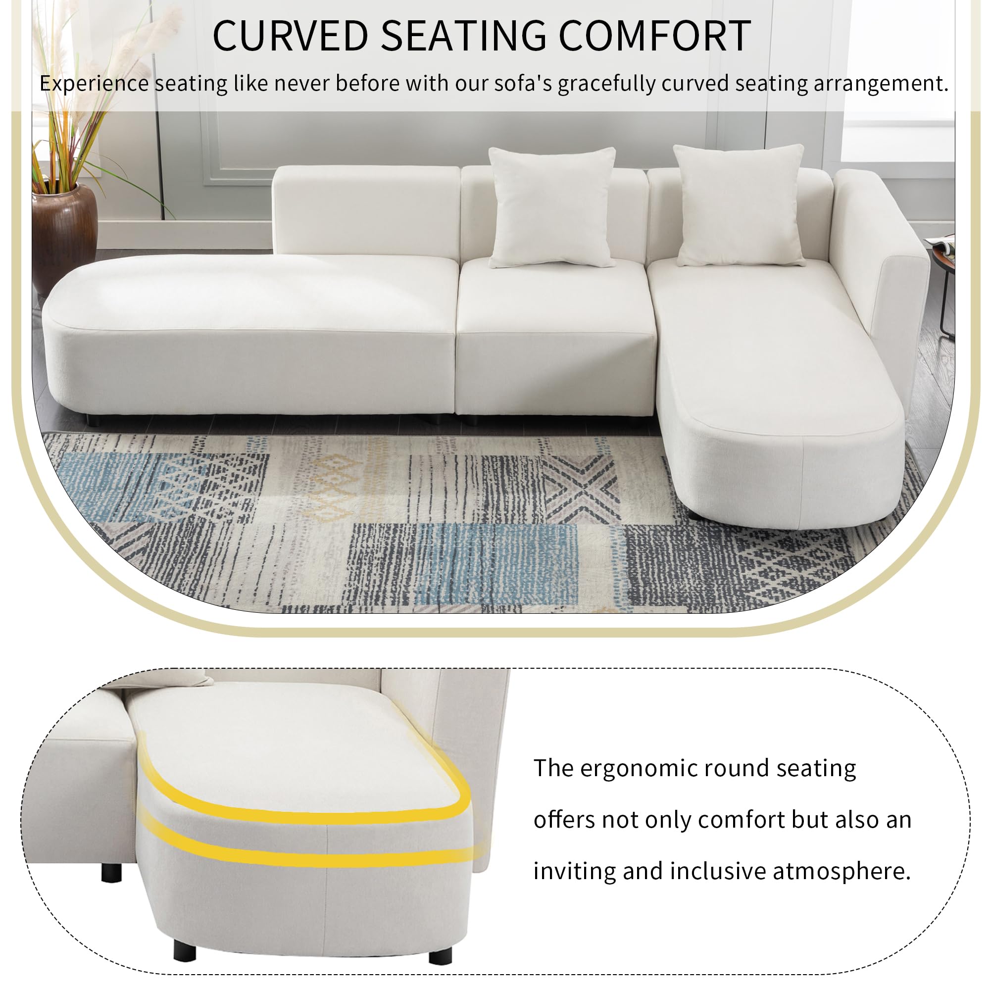 P PURLOVE 110.2 Inch Modern Sectional Sofa Couch,L Shape Chenille Sofa Couch with 2 Pillows,Modern Minimalist Style Couch for Apartment, Living Room,Beige Sofa Sectional
