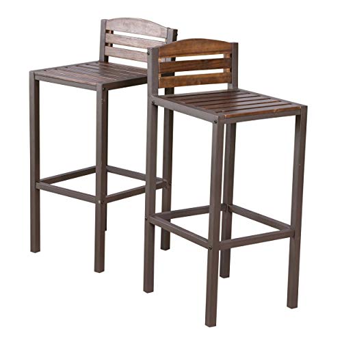 Christopher Knight Home Milos Acacia Barstools, 2-Pcs Set, Dark Brown / Rustic Metal