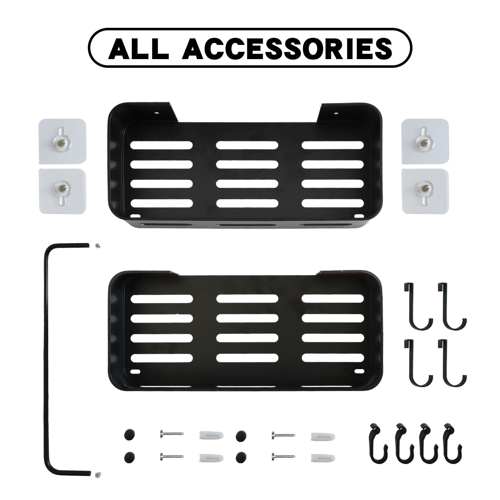 Black Shower Caddy Shelf Organizer, Bathroom Shower Storage Organizers, Large Capacity Adhesive Shower Rack 2 Pack with 8 hooks 1 towel rack