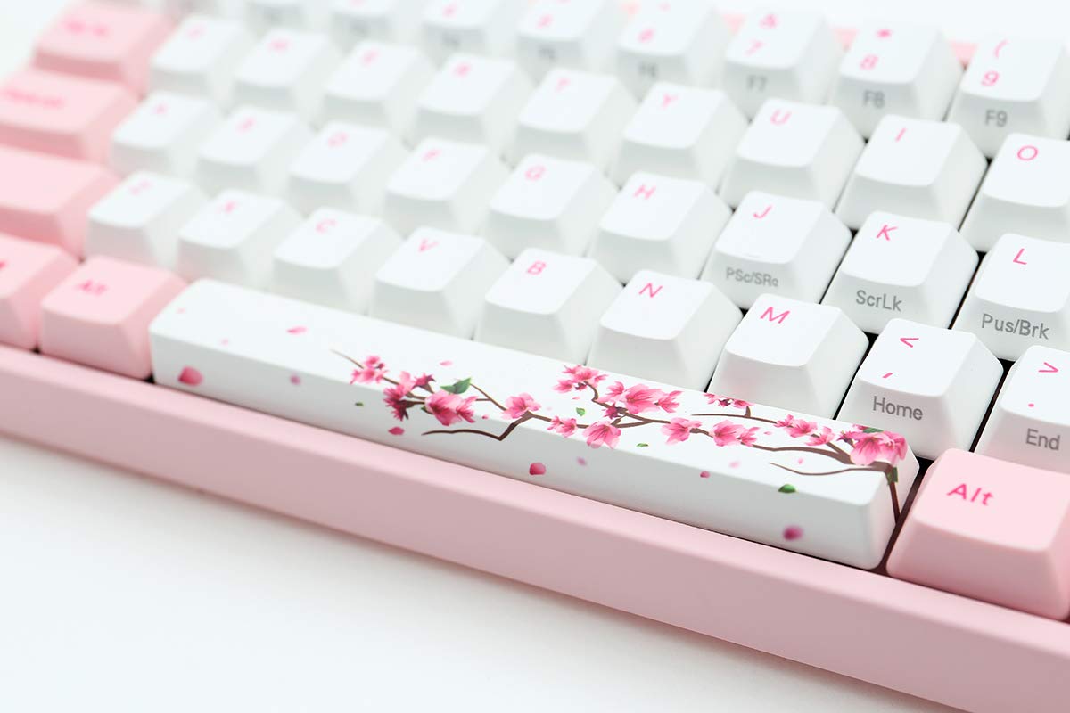Mugen Custom White Pink Cherry Blossom 6.25u Spacebar Keycap for Cherry MX Switches - Fits Most Mechanical Gaming Keyboards - with Keycap Puller