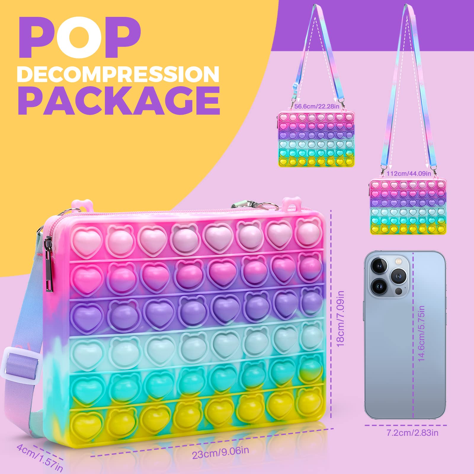 MooonGem Pop Purse for Women, Big Fidget Purse for iPad, Pop Shoulder Bag