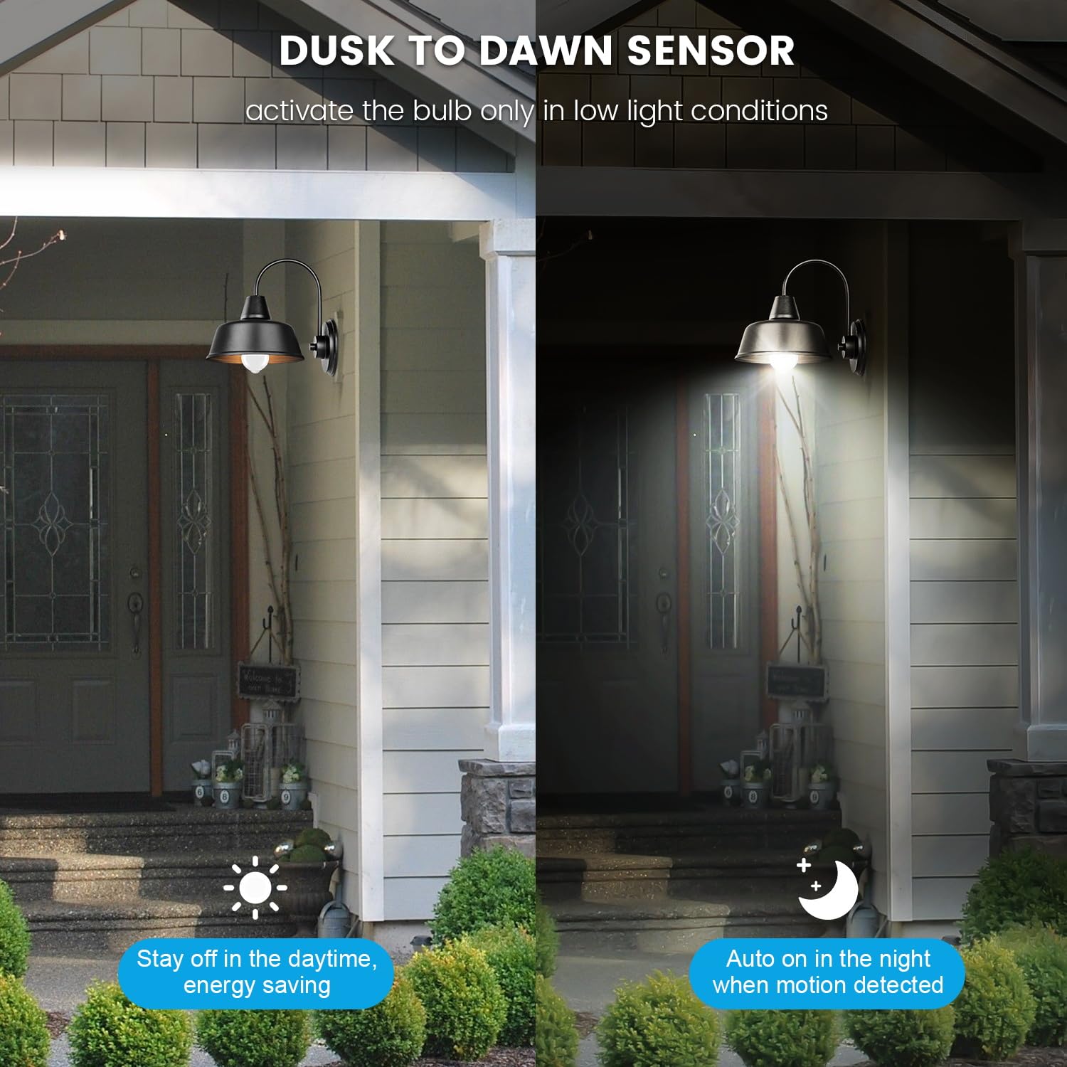 Aovpex Motion Sensor Light Bulbs, 13W(100W Equivalent) Movement Activated Dusk to Dawn Sensor LED Bulb, A19 E26 5000K Cool White Security Bulbs Outdoor Indoor, for Porch Garage Basement Hallway 4 Pack
