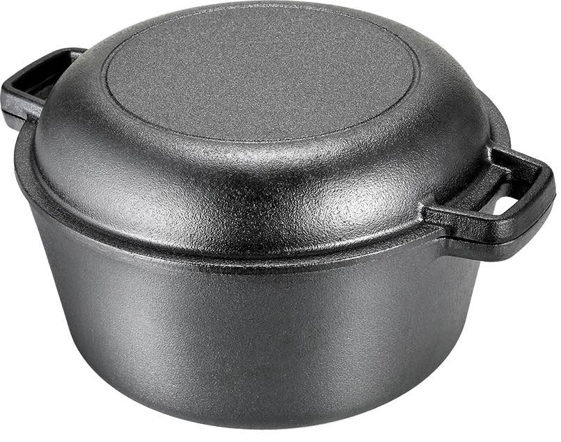 TLGREEN Cast Iron Dutch Oven Pot with Lid,Cast Iron Pot (5.1QT) and Cast Iron Lid as a Skillet(1.9QT) - Dutch Oven Cast Iron with Silicone Holders, Iron Stand, for Oven, Stove, Grill,Campfire