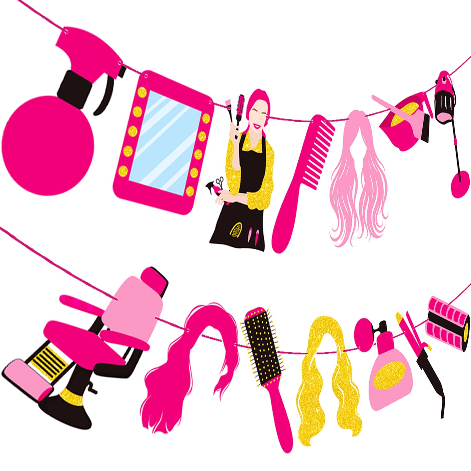 Barbershop Party Banners 2Pcs Hairdresser Birthday Decorations Girl Hairstylist Theme Cutout Banners Barber Makeup Party Decorations for Haircut Bachelorette Graduation Party Supplies