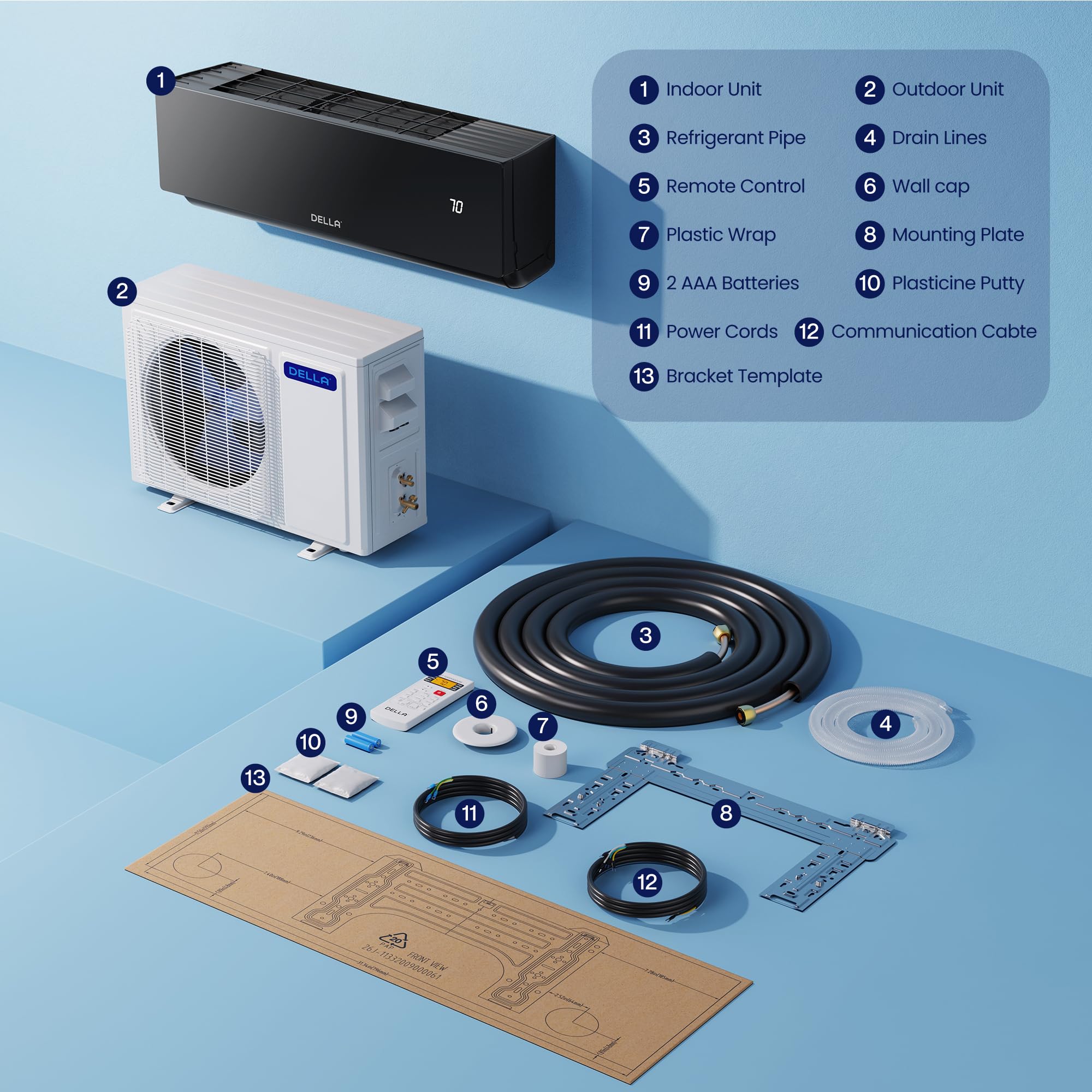 DELLA Umbra Series 12000 BTU Wifi Enabled Mini Split Air Conditioner Ductless Inverter System, 17 SEER2 110-120V Energy Efficient Unit w/ 1 Ton Heat Pump, Cools Up to 550 Sq. Ft. (Black Series)