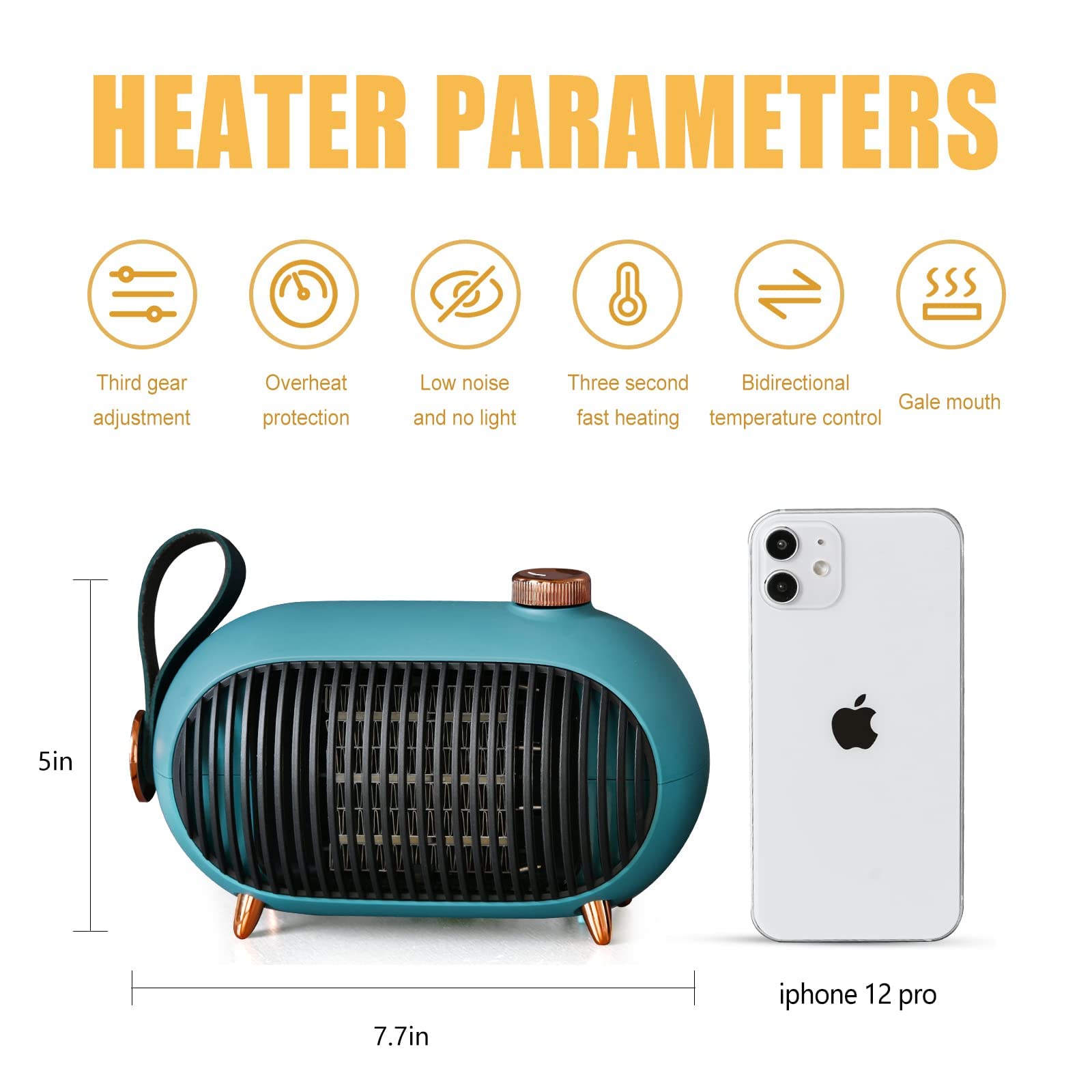 METKIIO Portable Mini Small Space Heater for Home and Office β Energy-Efficient with Overheating Protection β Retro Heater for Bedroom, Camping Tent, RV Trailer,Green